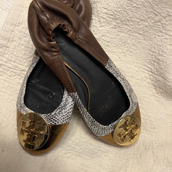 Tory Burch | Shoes | Tory Burch Reva Gold Brown Snake Embossed Leather ...